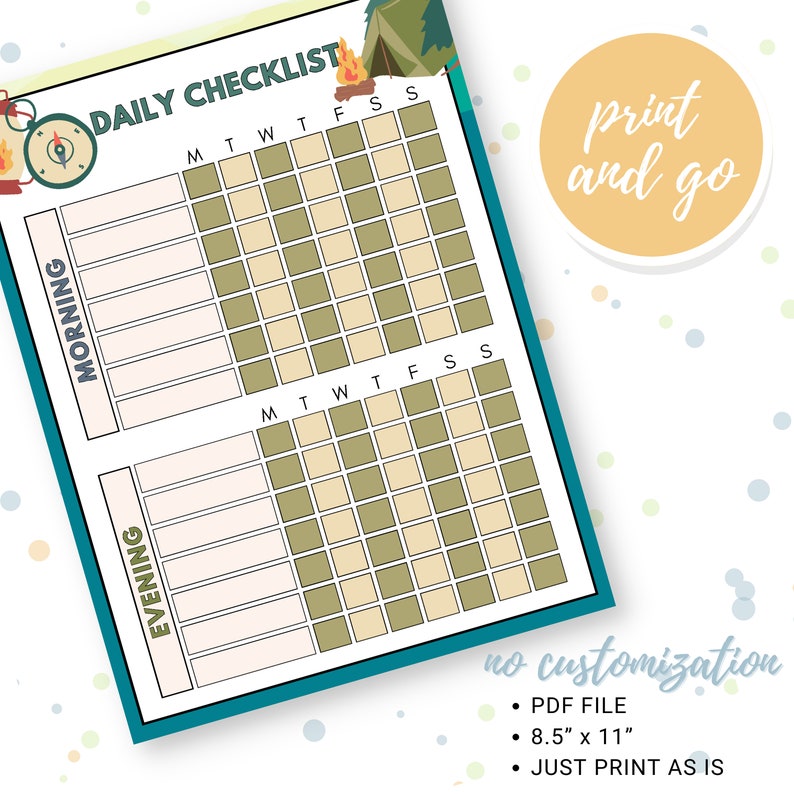 Daily Checklist for Kids, Printable Routine Chart, Child’s ...