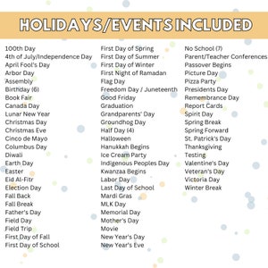 School Holiday and Event Cards for Pocket Chart Calendar for Classroom ...