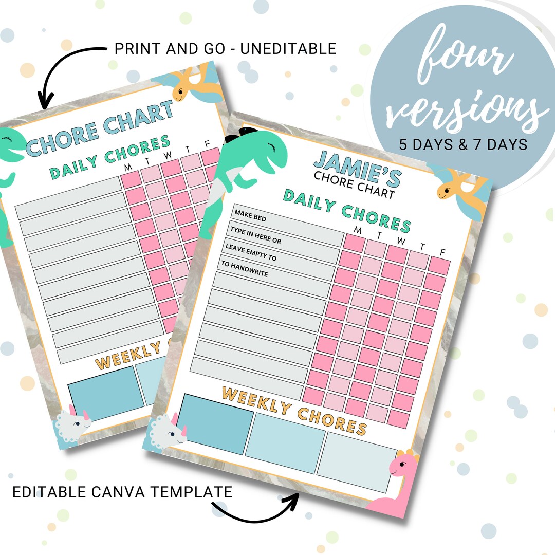 Chore Chart for Kids, Editable Daily & Weekly Chore Planner, Kids Chore ...