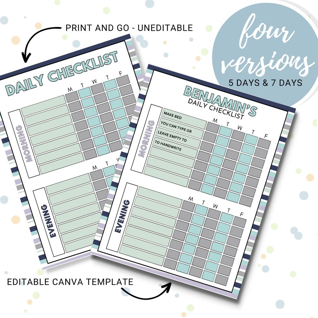 Daily Checklist for Kids, Printable Routine Chart, Child’s ...