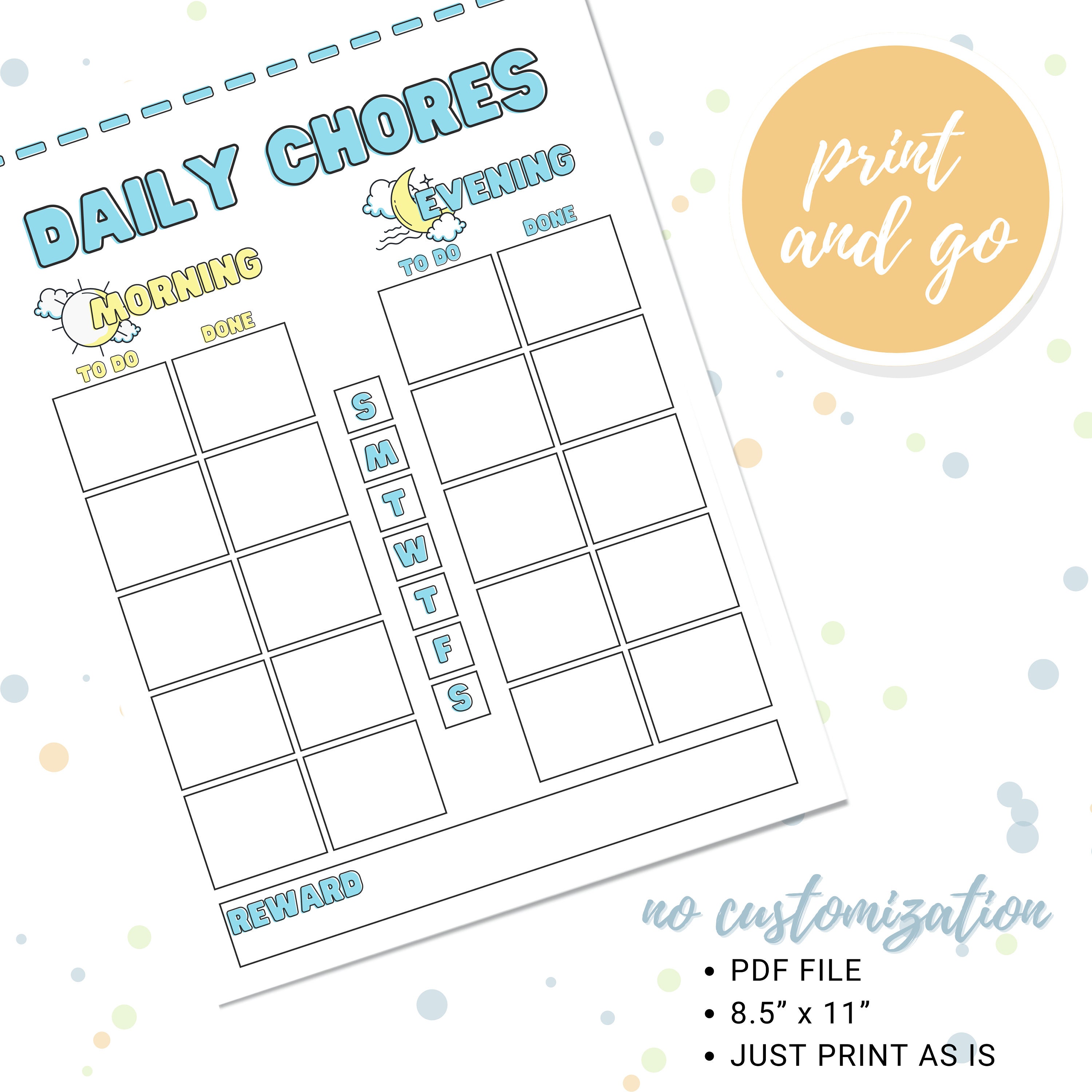 Chore Chart for Kids, Editable Daily Visual Chore Planner, Kids Chore ...