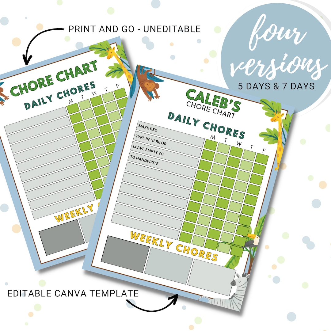 Chore Chart for Kids, Editable Daily & Weekly Chore Planner, Kids Chore ...