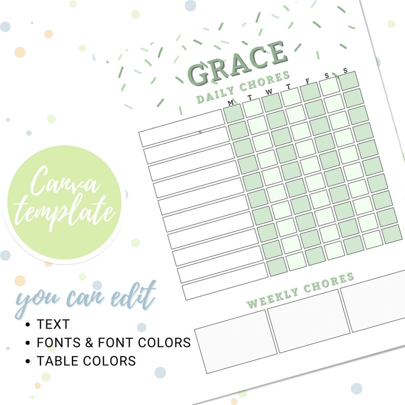 Chore Chart for Kids, Editable Daily & Weekly Chore Planner, Kids Chore ...