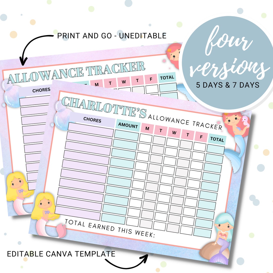 Allowance Tracker for Kids, Printable Reward Chart, Children’s ...