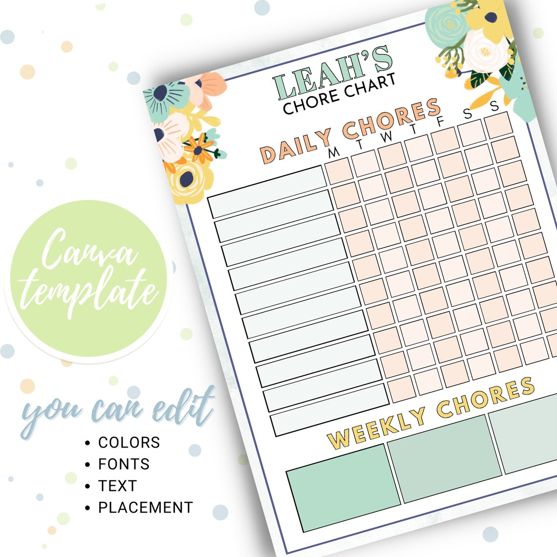 Chore Chart for Kids, Editable Daily & Weekly Chore Planner, Kids Chore ...