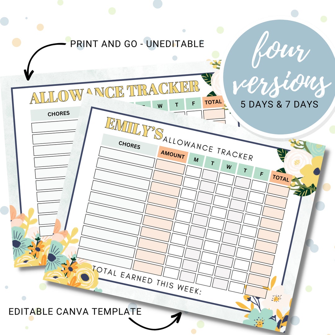 Allowance Tracker for Kids, Printable Reward Chart, Children’s ...