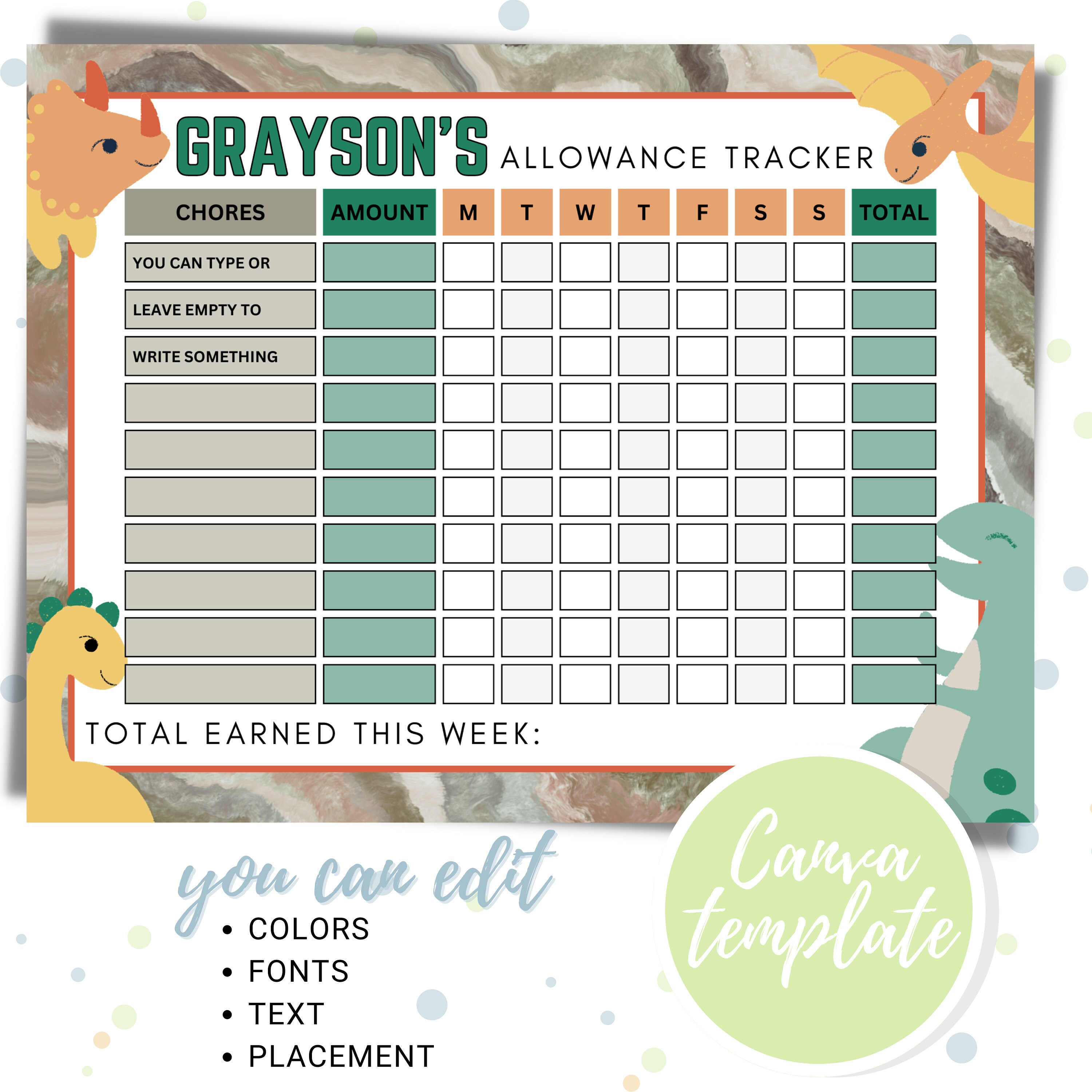 Allowance Tracker for Kids, Printable Reward Chart, Children’s ...