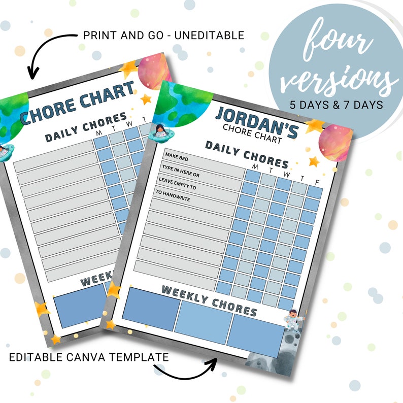Chore Chart for Kids, Editable Daily & Weekly Chore Planner, Kids Chore ...