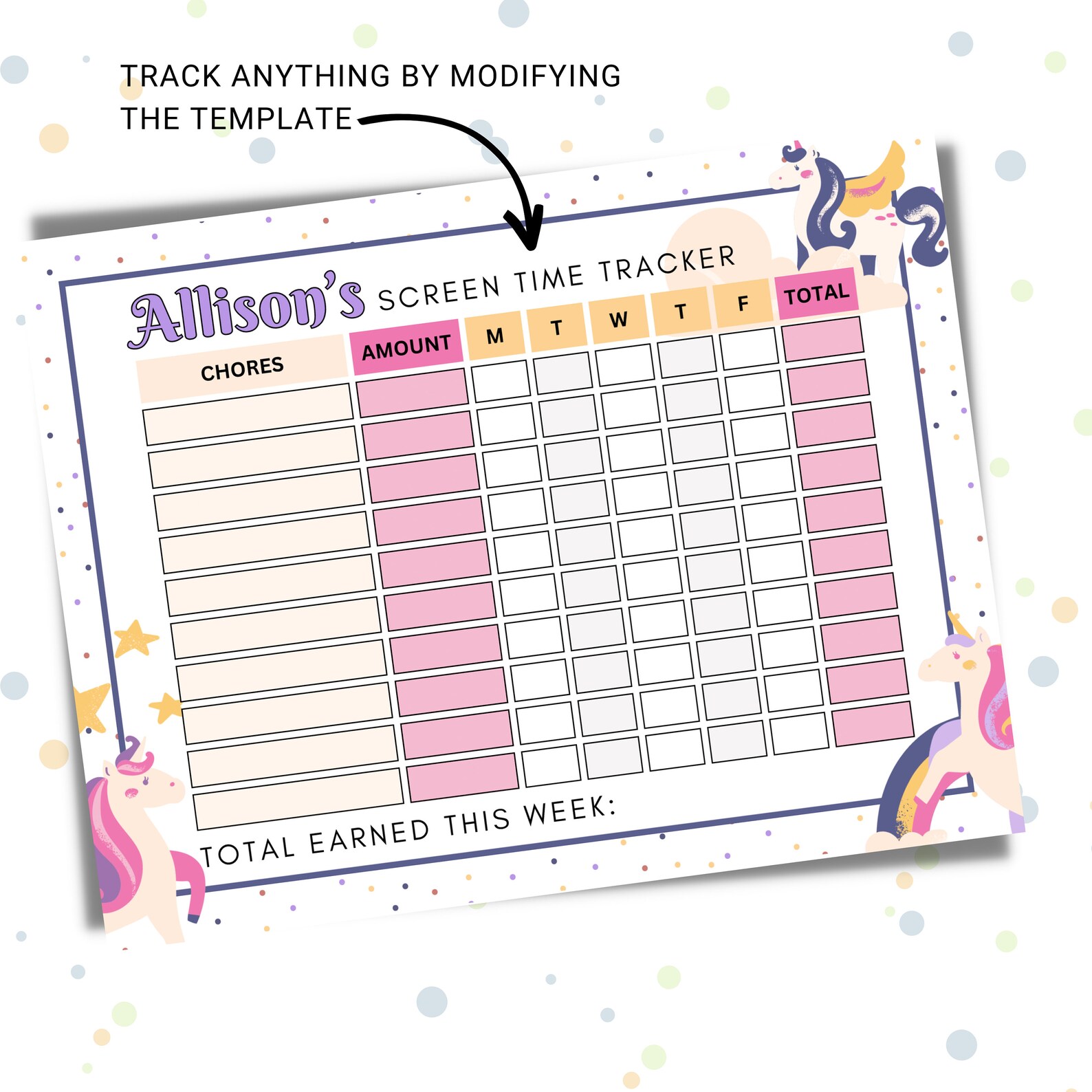Allowance Tracker for Kids, Printable Reward Chart, Childrens Allowance ...