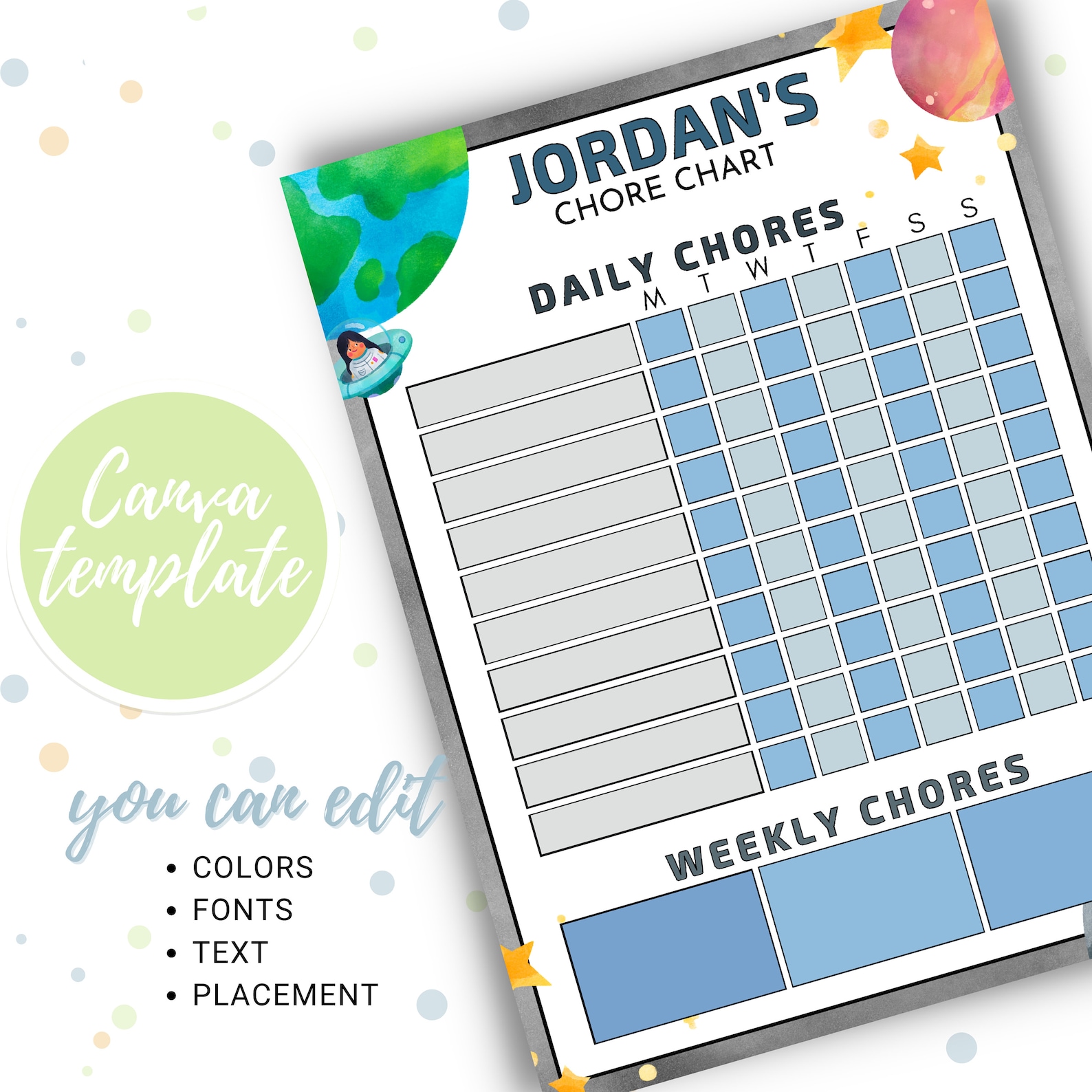Chore Chart for Kids, Editable Daily & Weekly Chore Planner, Kids Chore ...