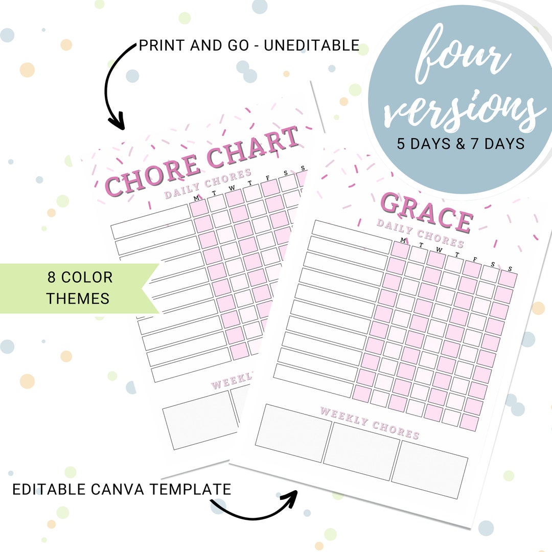Chore Chart for Kids, Editable Daily & Weekly Chore Planner, Kids Chore ...