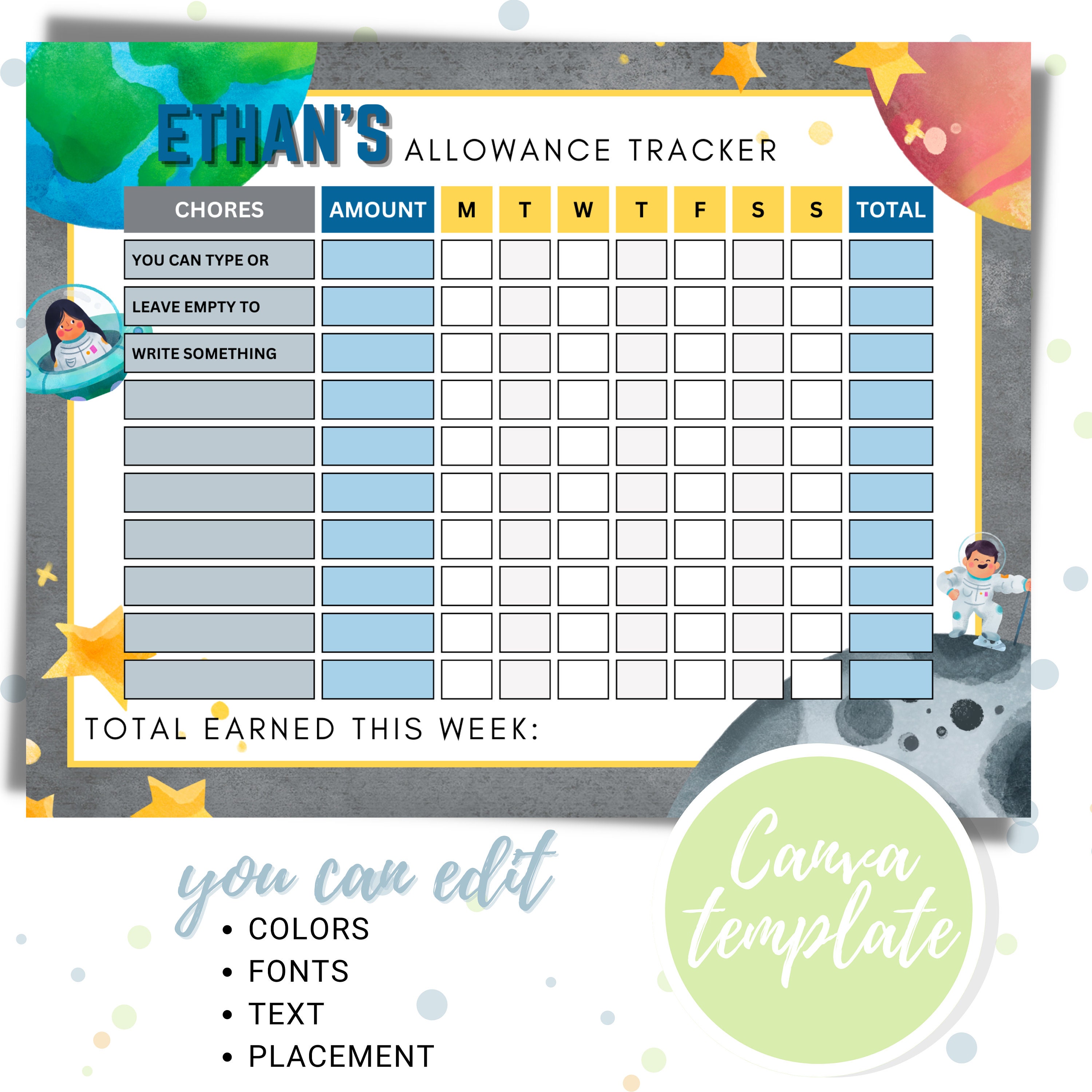Allowance Tracker for Kids, Printable Reward Chart, Children’s ...