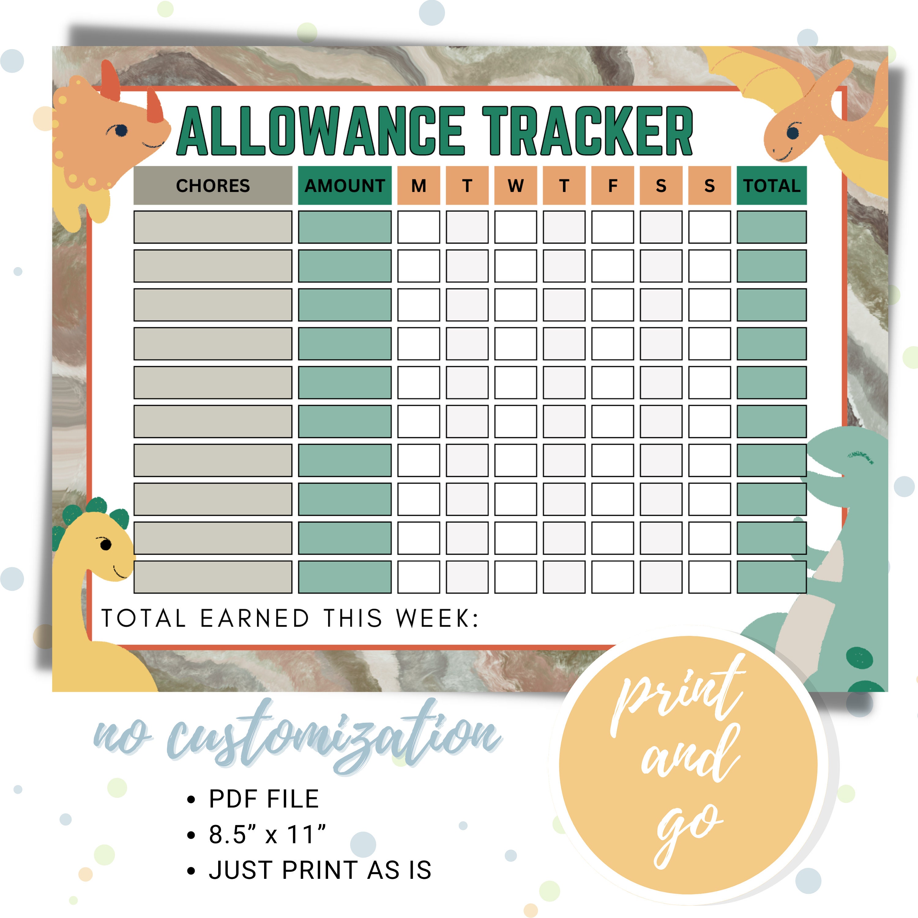Allowance Tracker for Kids, Printable Reward Chart, Children’s ...
