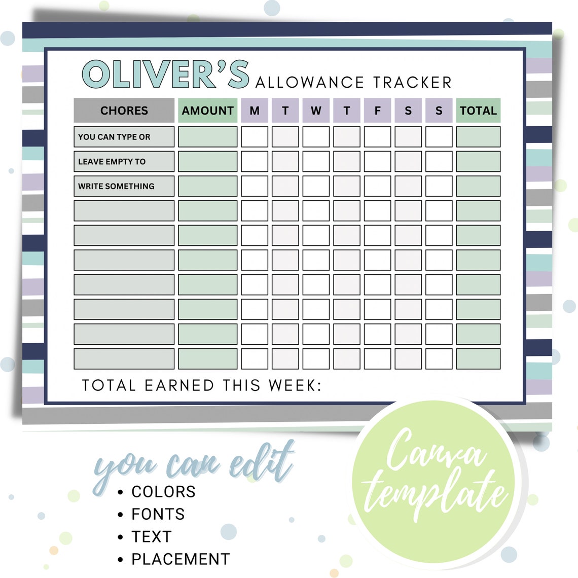 Allowance Tracker for Kids, Printable Reward Chart, Children’s ...