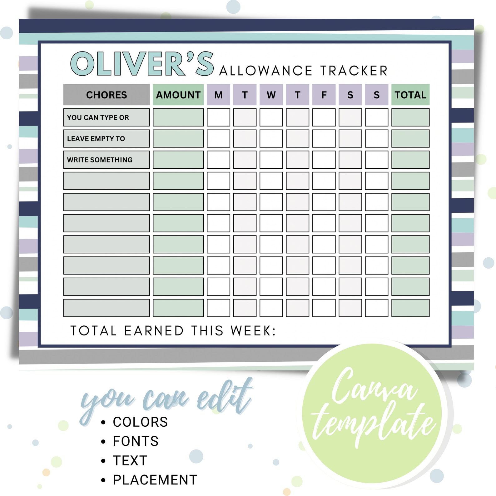 Allowance Tracker for Kids, Printable Reward Chart, Children’s ...