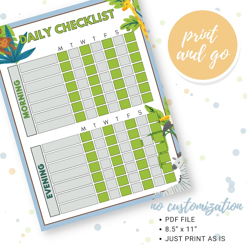 Daily Checklist for Kids, Printable Routine Chart, Child’s ...