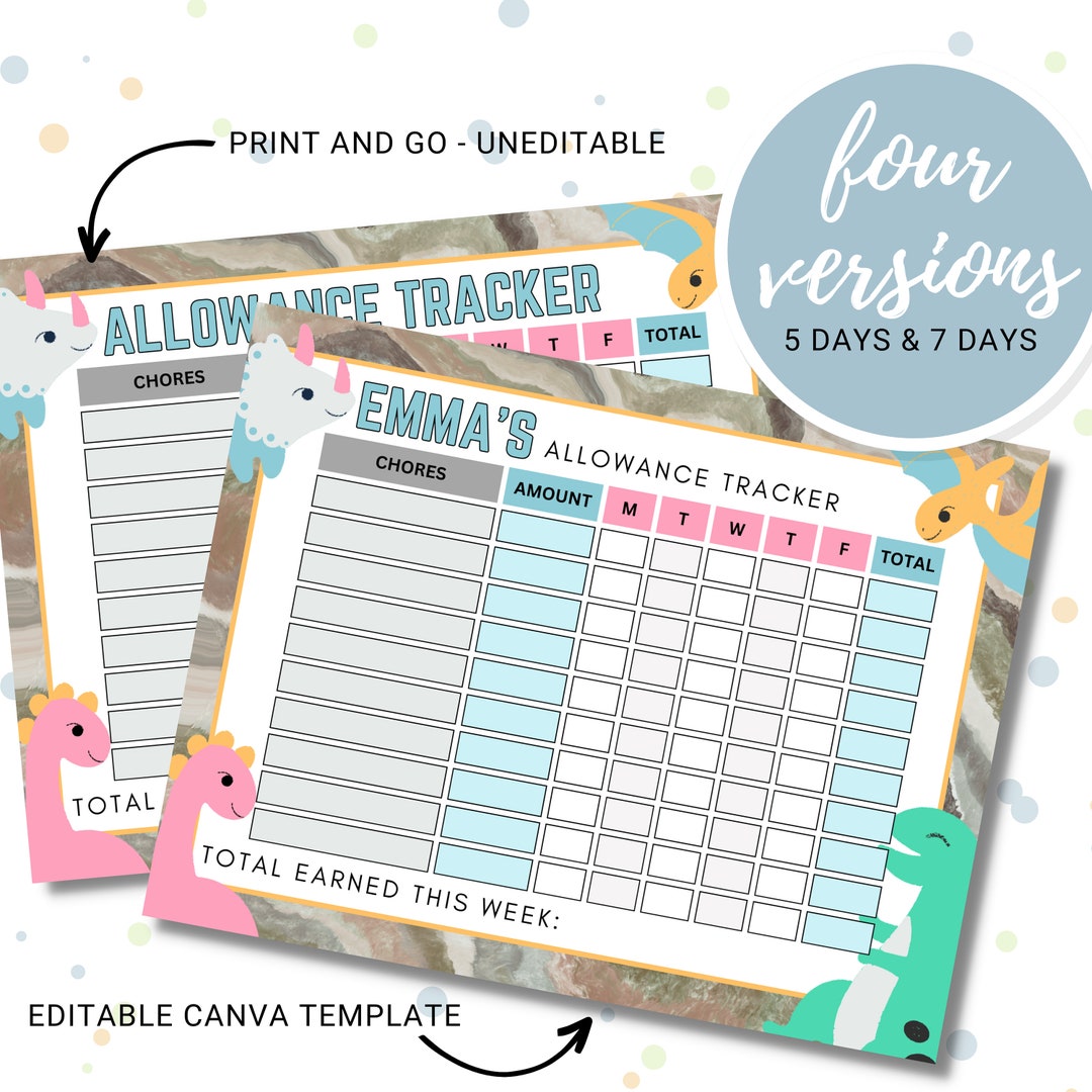 Allowance Tracker for Kids, Printable Reward Chart, Children’s ...