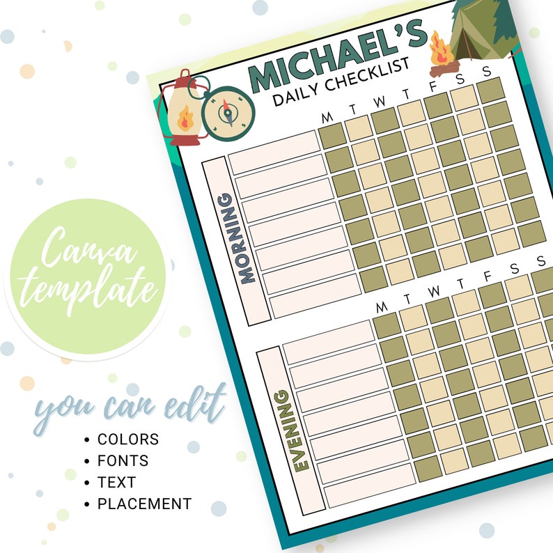 Daily Checklist for Kids, Printable Routine Chart, Child’s ...