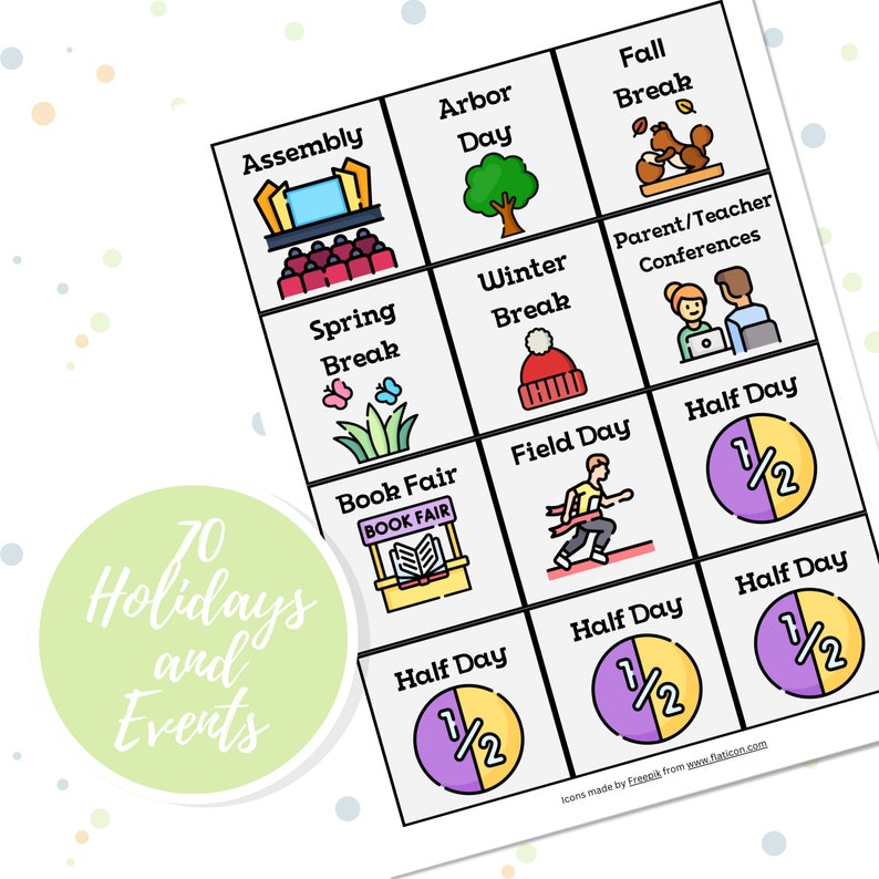 School Holiday and Event Cards for Pocket Chart Calendar for Classroom ...