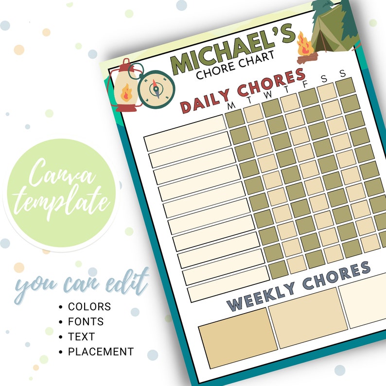 Chore Chart for Kids, Editable Daily & Weekly Chore Planner, Kids Chore ...