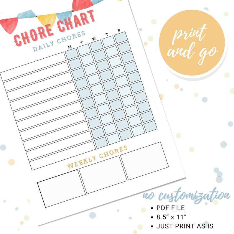 Chore Chart for Kids, Editable Daily & Weekly Chore Planner, Kids Chore ...