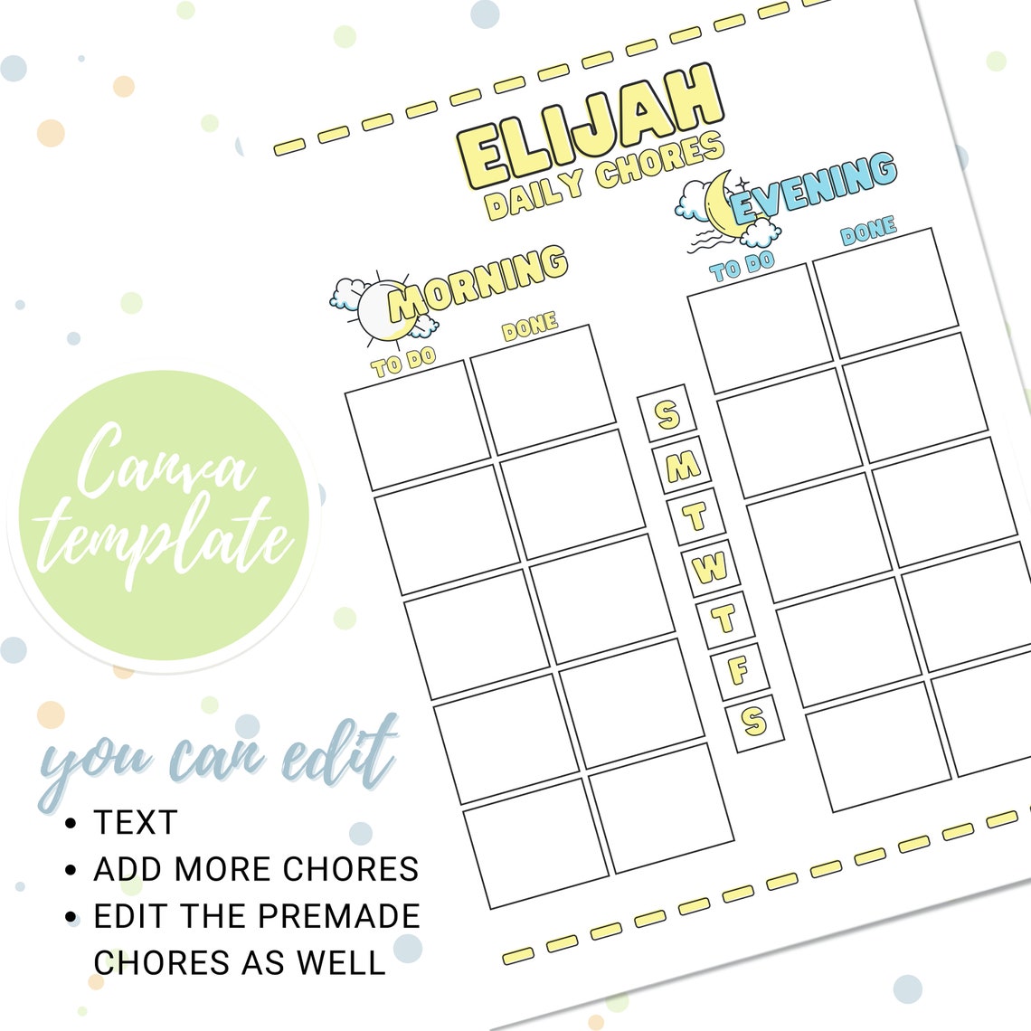 Chore Chart for Kids, Editable Daily Visual Chore Planner, Kids Chore ...