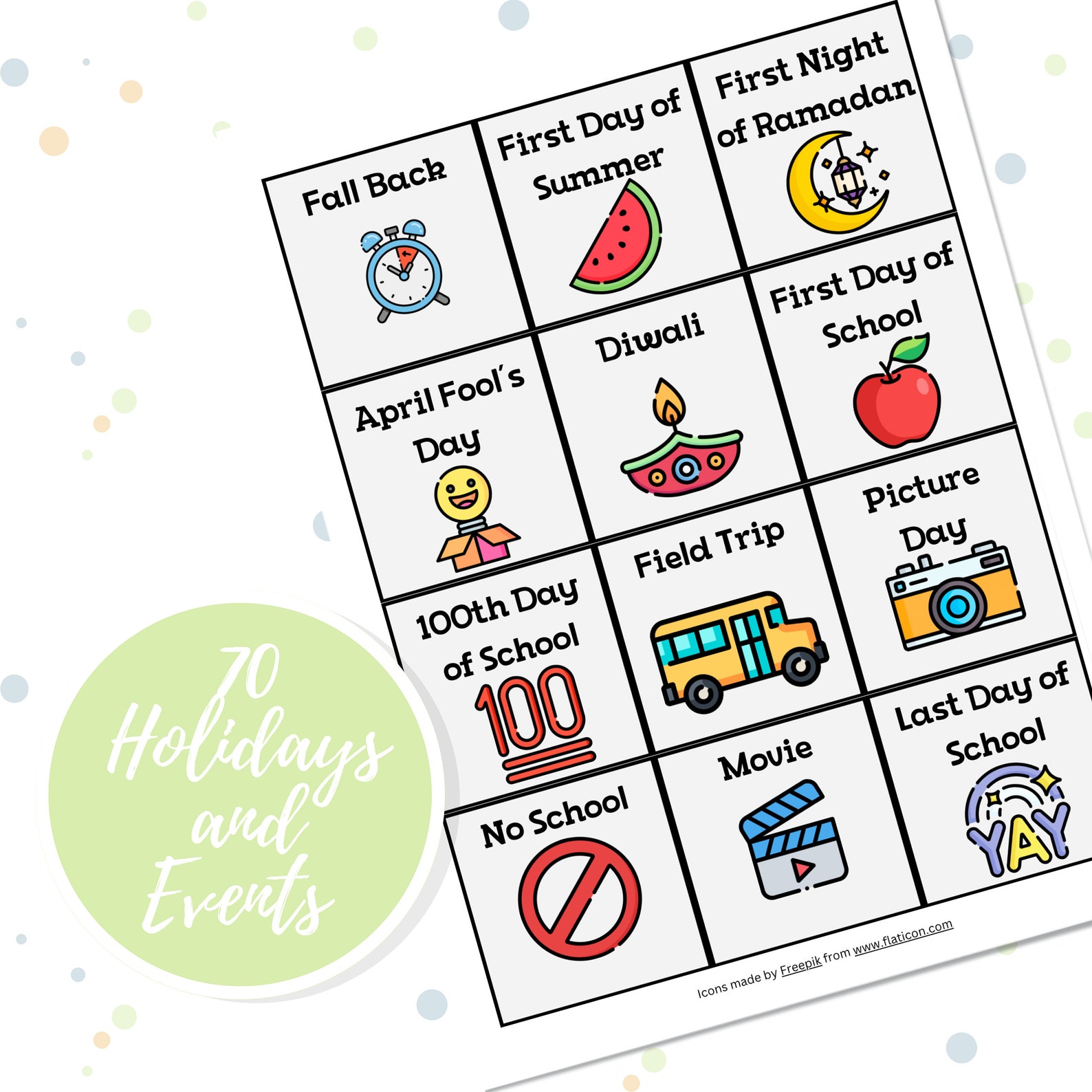 School Holiday and Event Cards for Pocket Chart Calendar for Classroom ...