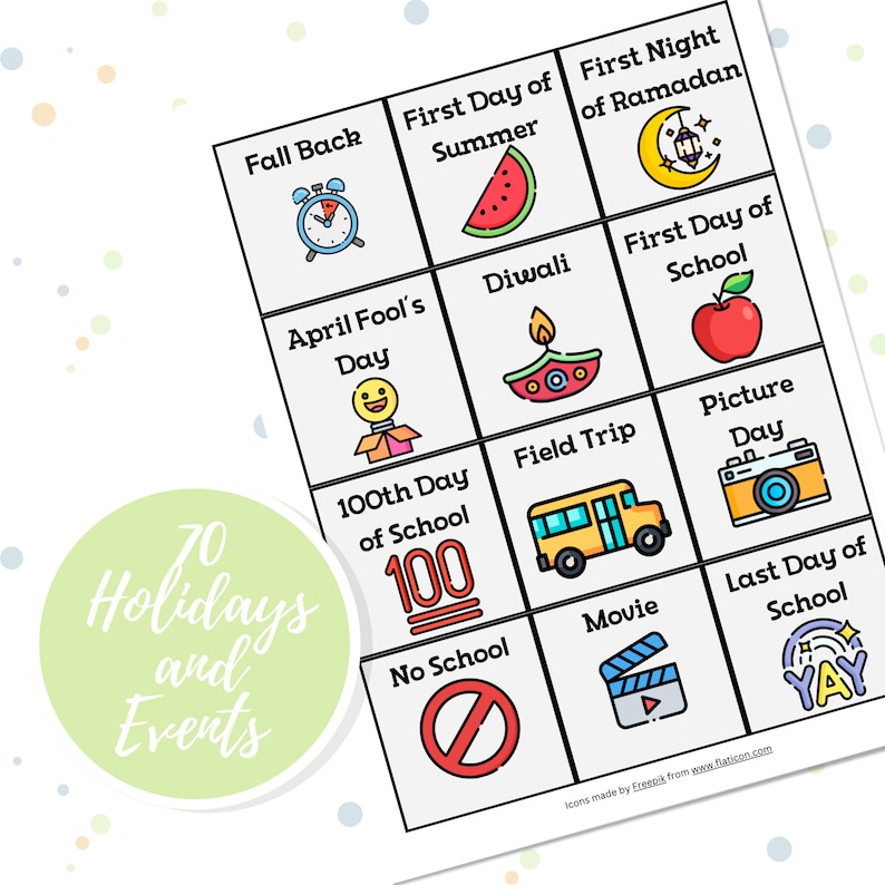School Holiday and Event Cards for Pocket Chart Calendar for Classroom ...