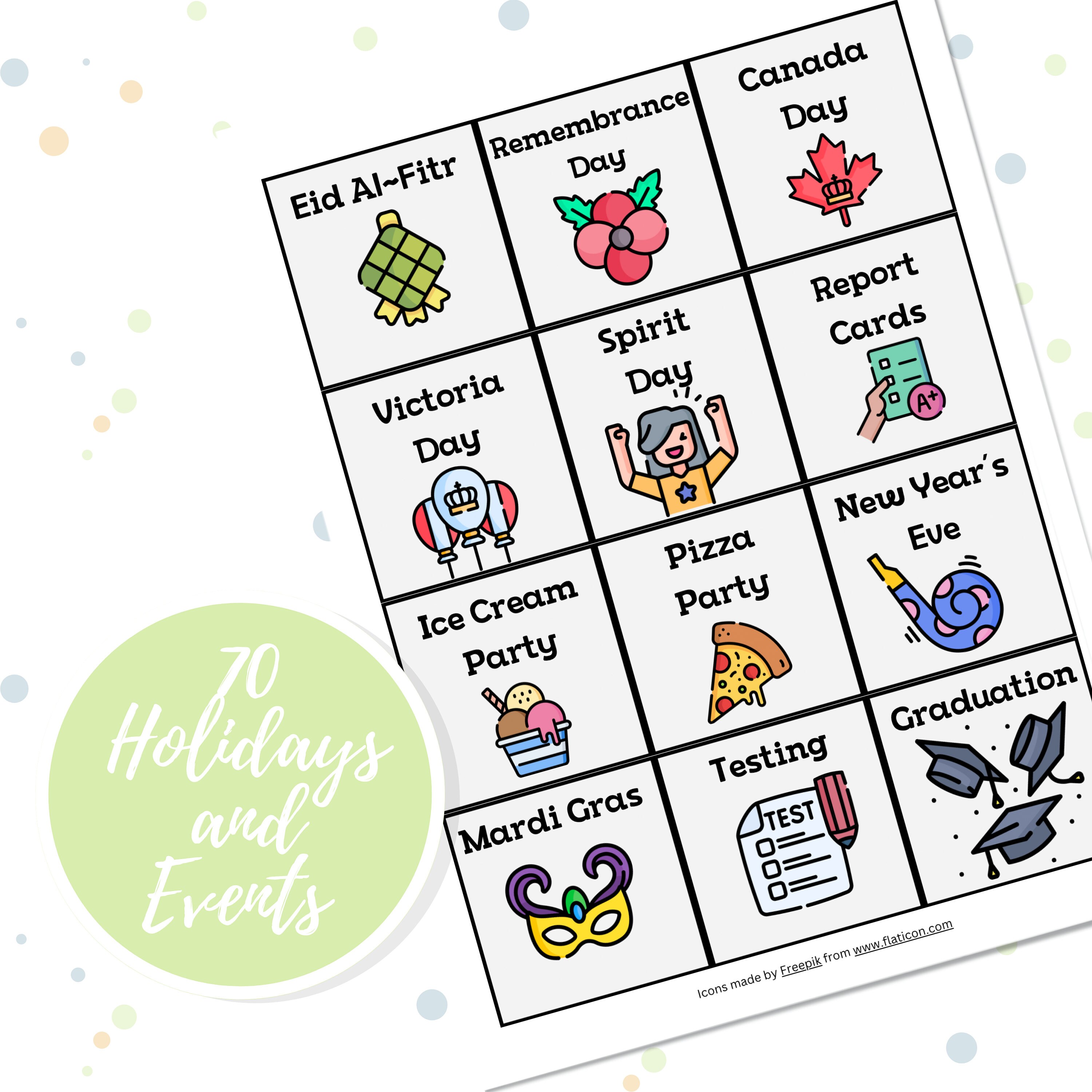 School Holiday and Event Cards for Pocket Chart Calendar for Classroom ...