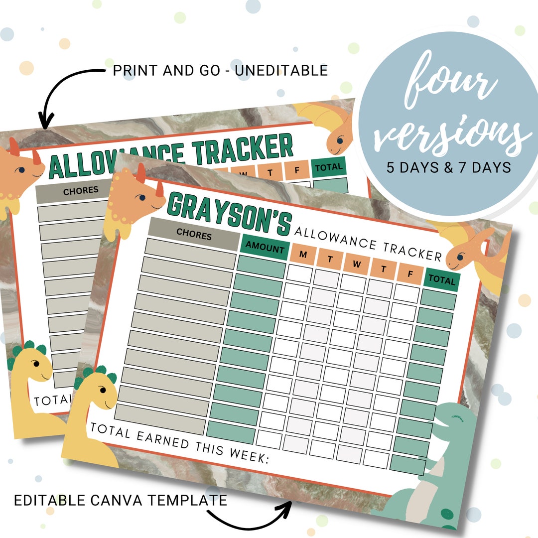 Allowance Tracker for Kids, Printable Reward Chart, Children’s ...