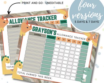 Allowance Tracker for Kids, Printable Reward Chart, Children’s ...