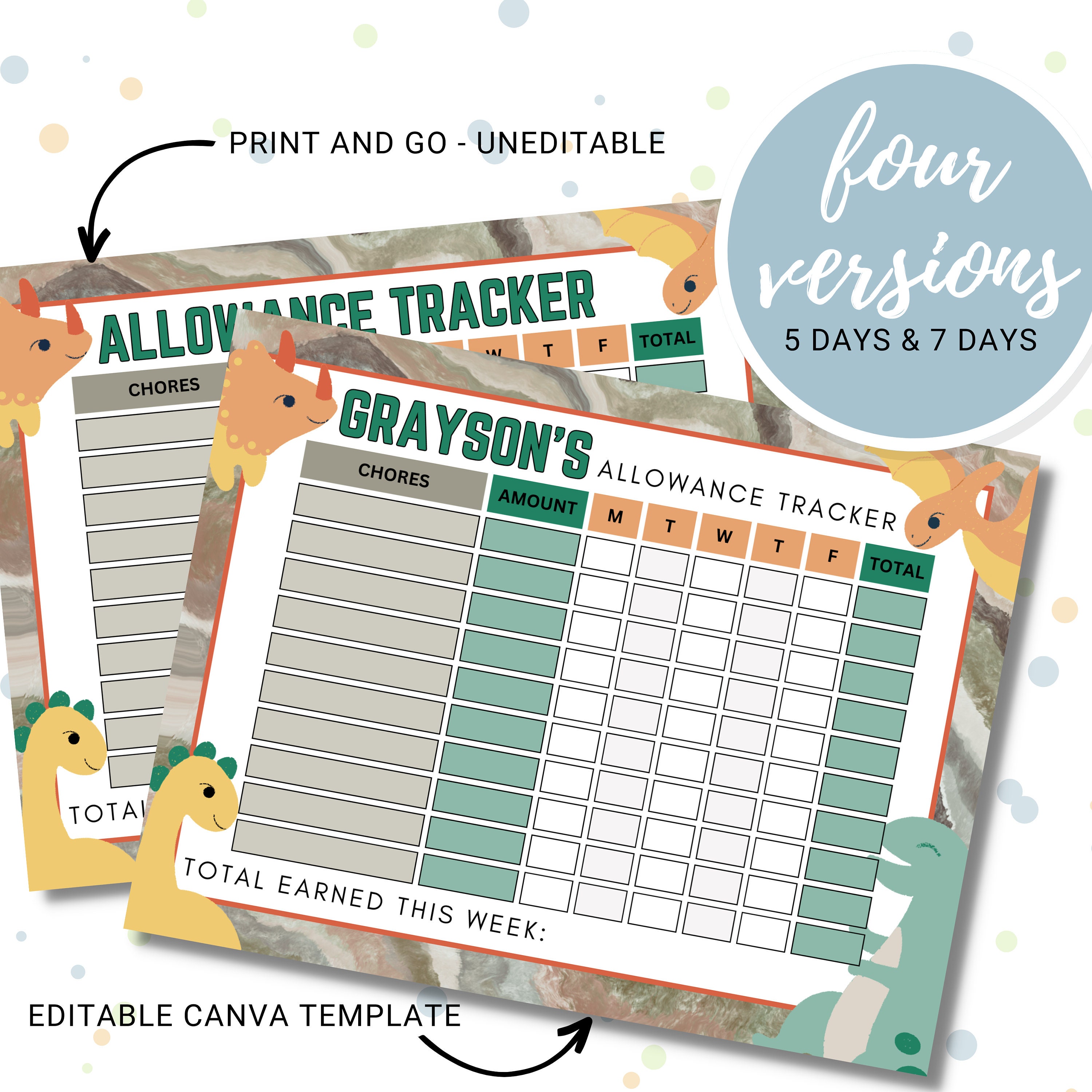 Allowance Tracker for Kids, Printable Reward Chart, Children’s ...