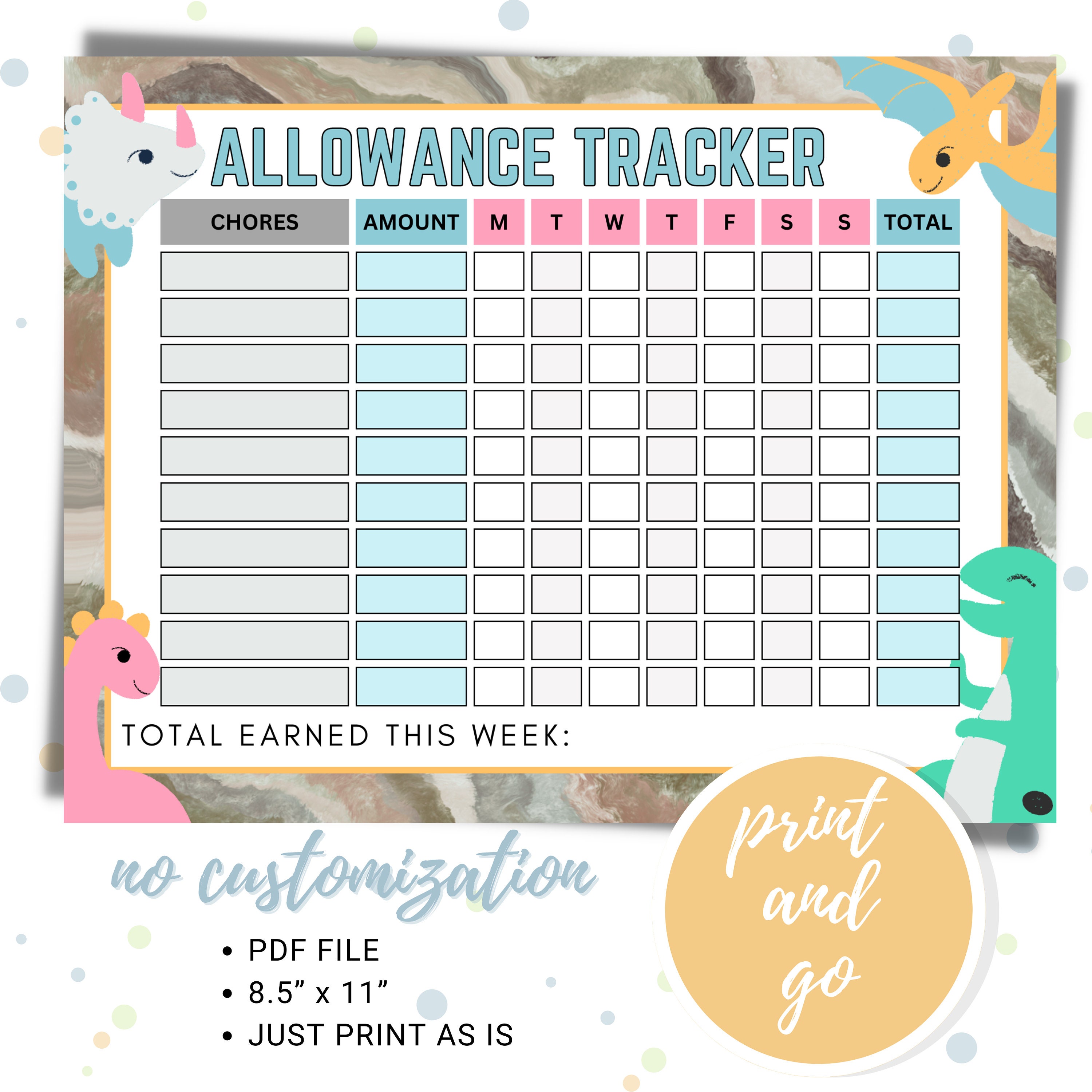 Allowance Tracker for Kids, Printable Reward Chart, Children’s ...