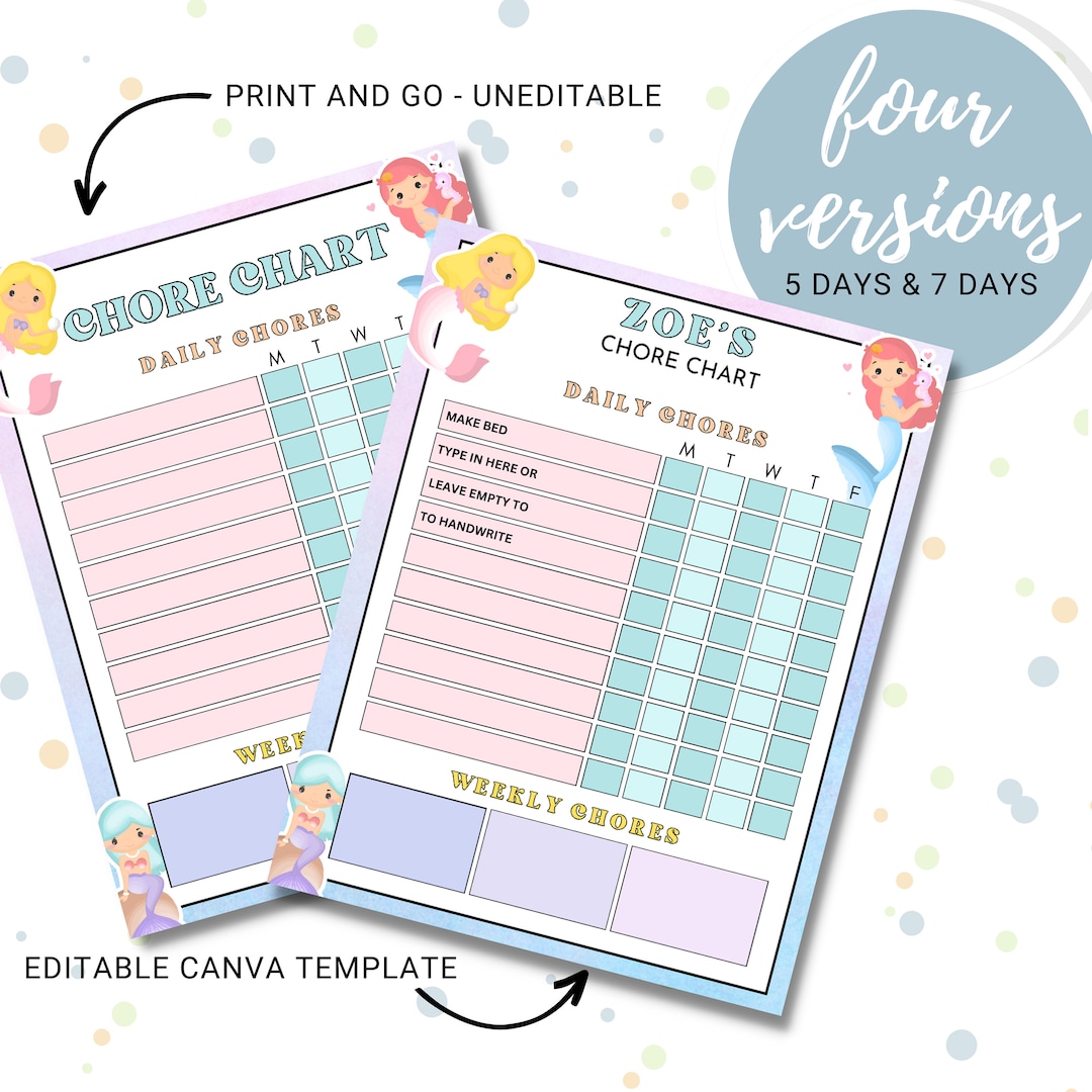 Chore Chart for Kids, Editable Daily & Weekly Chore Planner, Kids Chore ...