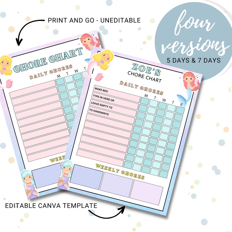 Chore Chart for Kids, Editable Daily & Weekly Chore Planner, Kids Chore ...