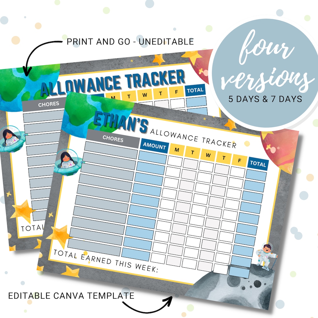 Allowance Tracker for Kids, Printable Reward Chart, Children’s ...