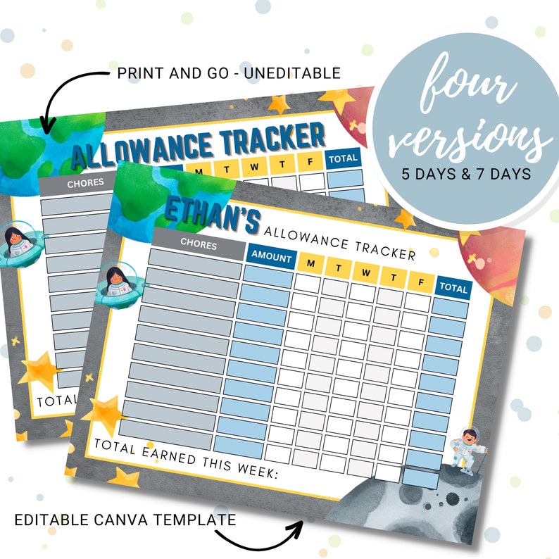 Allowance Tracker for Kids, Printable Reward Chart, Children’s ...