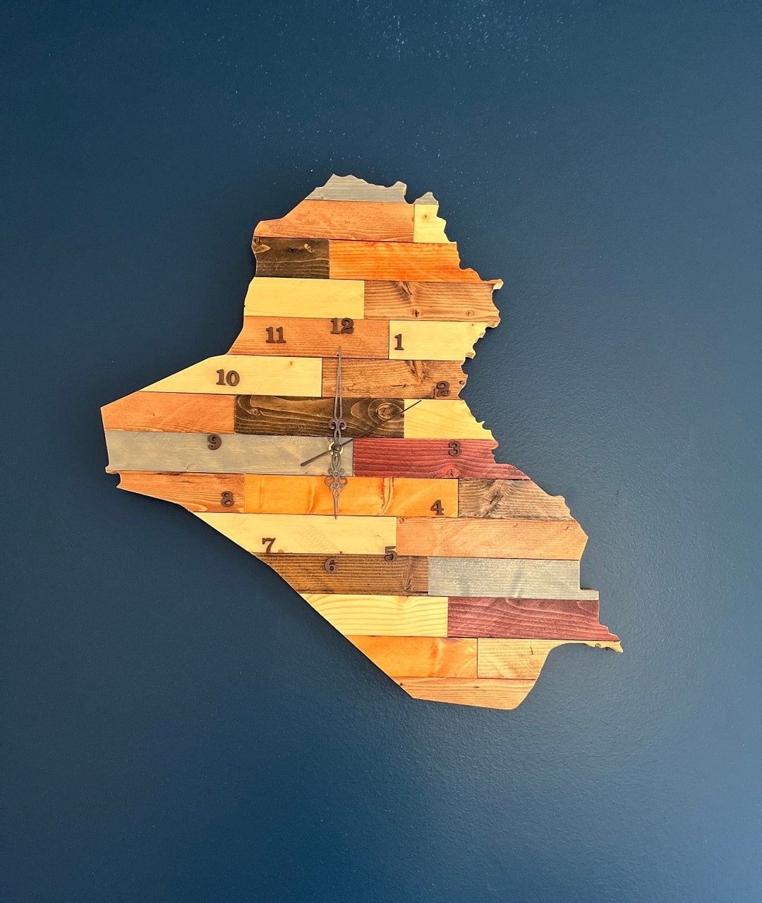 IRAQ, Iraq Clock, Iraq Wall Clock, Wooden Map of IRAQ. خارطة العراق ...