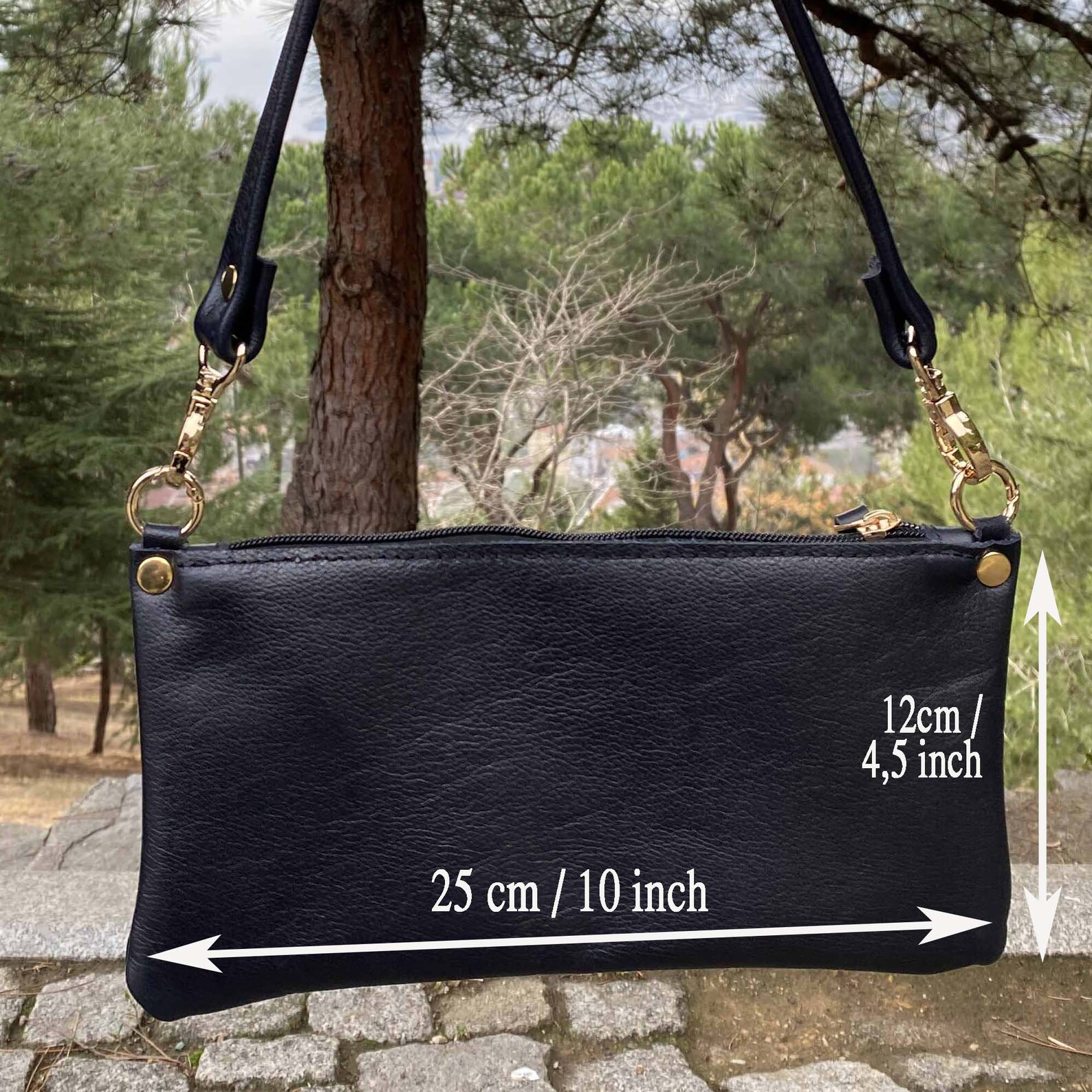 Rectangle Shoulder Bag, Black Leather Shoulder Bag, Minimalist Shoulder ...