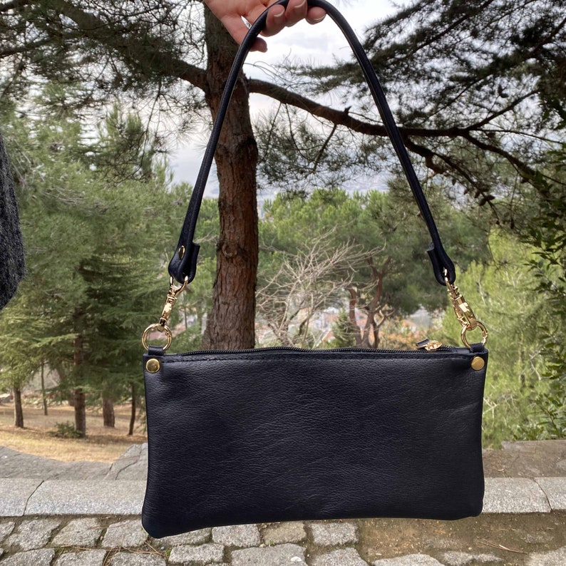 Rectangle Shoulder Bag, Black Leather Shoulder Bag, Minimalist Shoulder ...