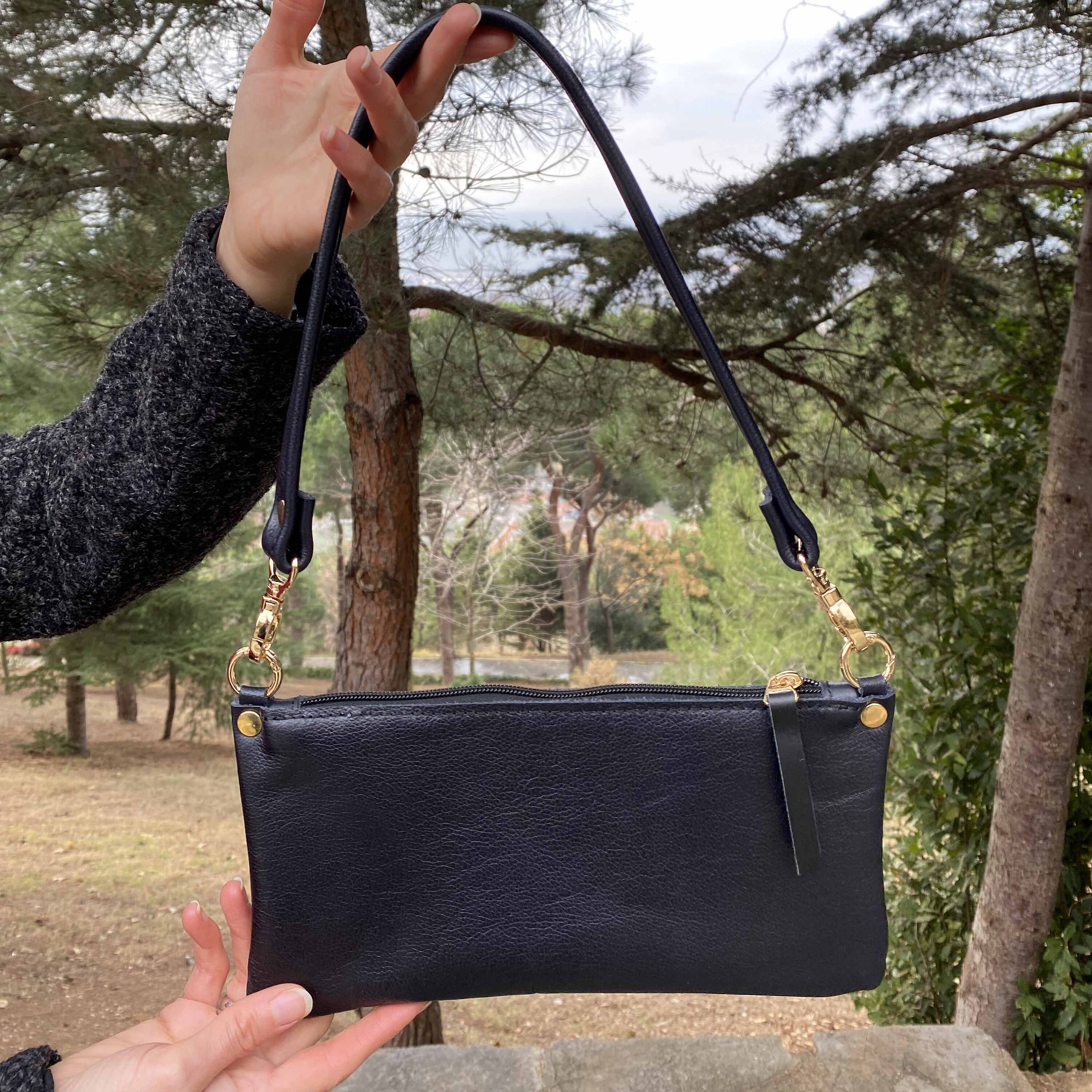 Rectangle Shoulder Bag, Black Leather Shoulder Bag, Minimalist Shoulder ...