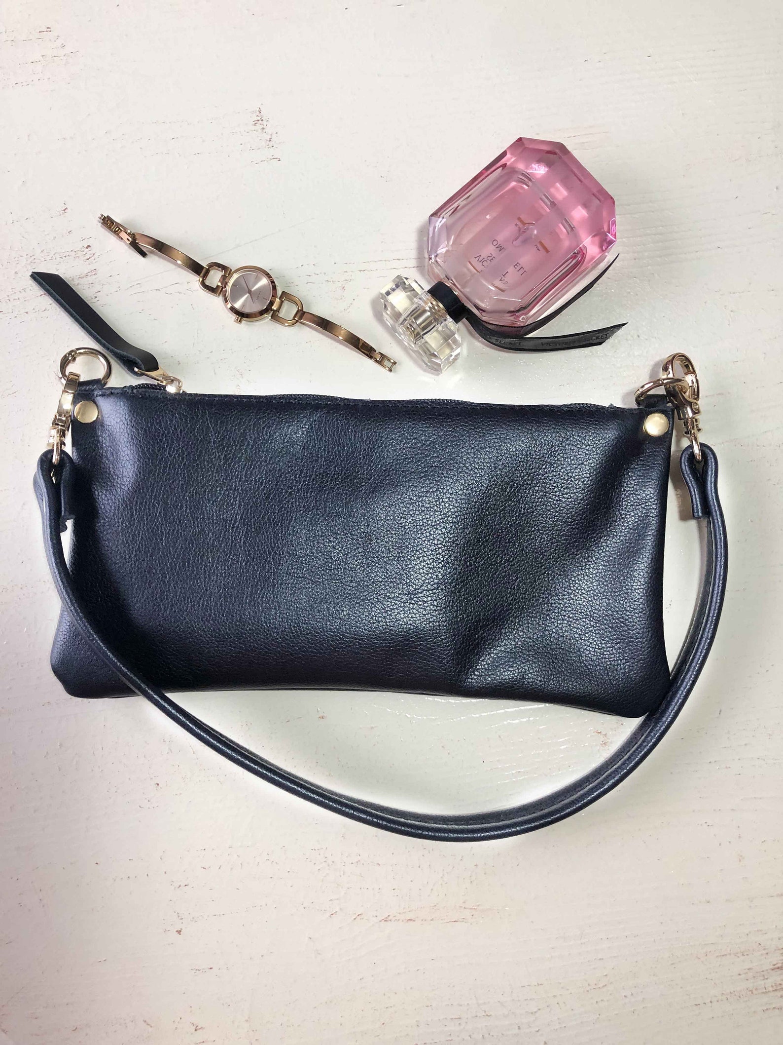 Rectangle Shoulder Bag, Black Leather Shoulder Bag, Minimalist Shoulder ...