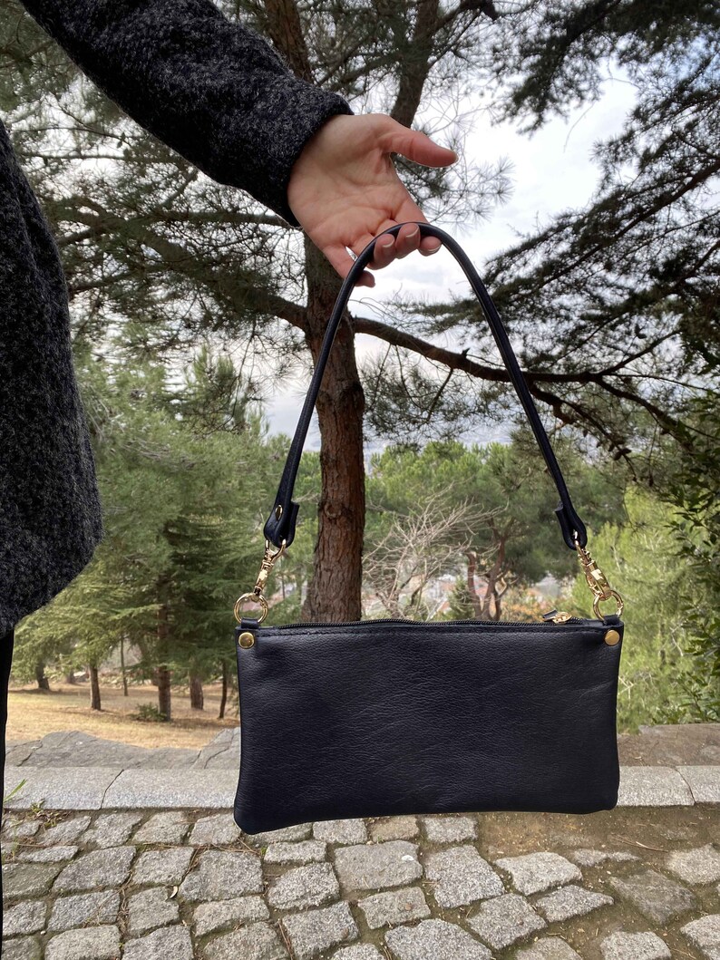 Rectangle Shoulder Bag Black Leather Shoulder Bag Minimalist - Etsy