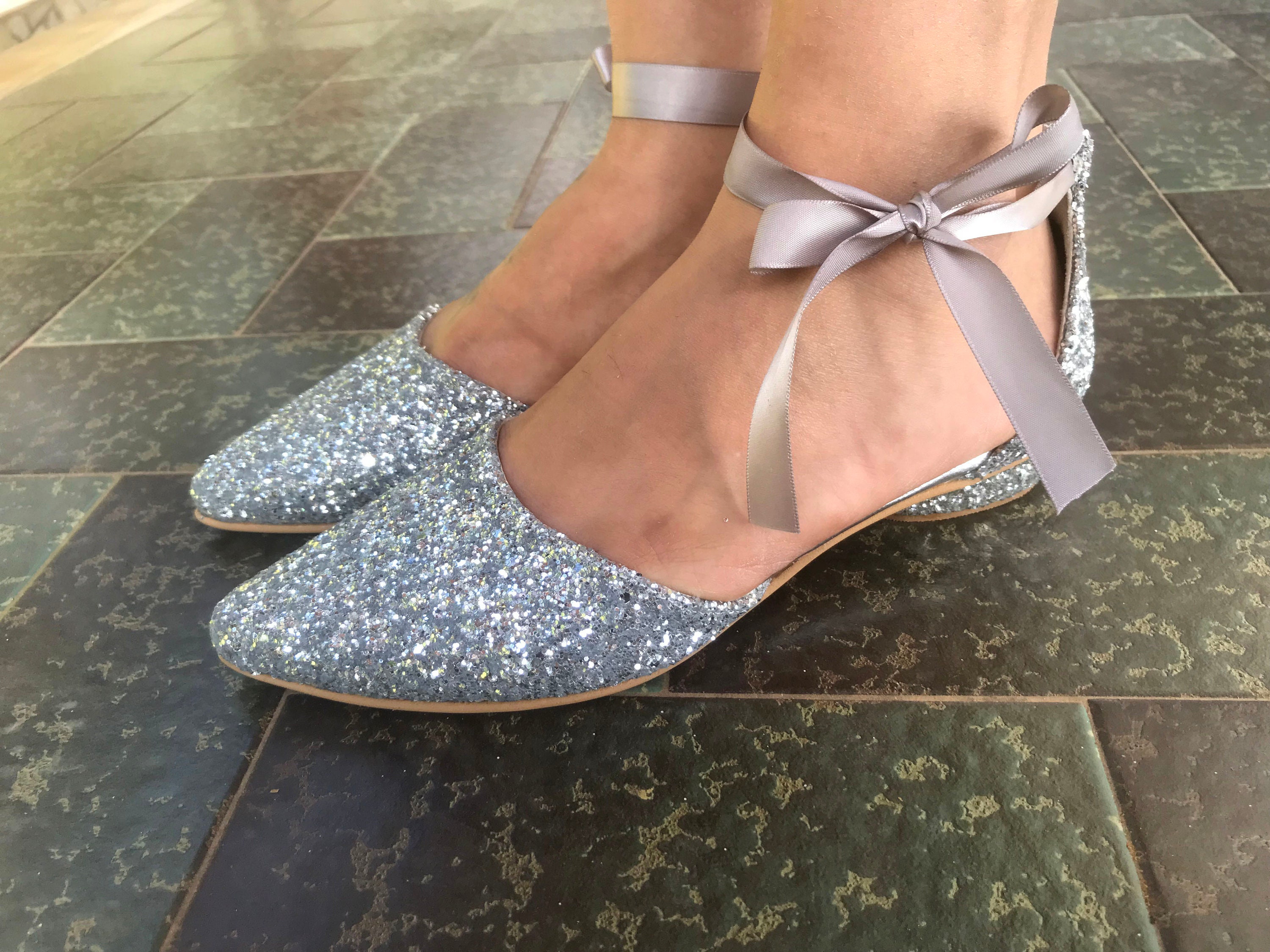 Silver Glitter Low Heels