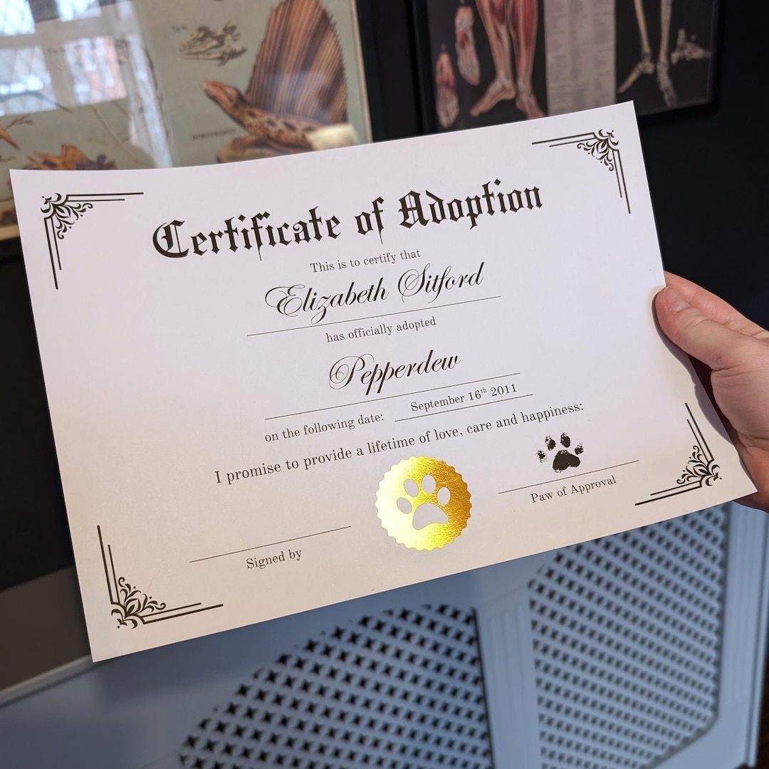 Gothic Pet Adoption Certificate With Gold Foil Detail - Etsy