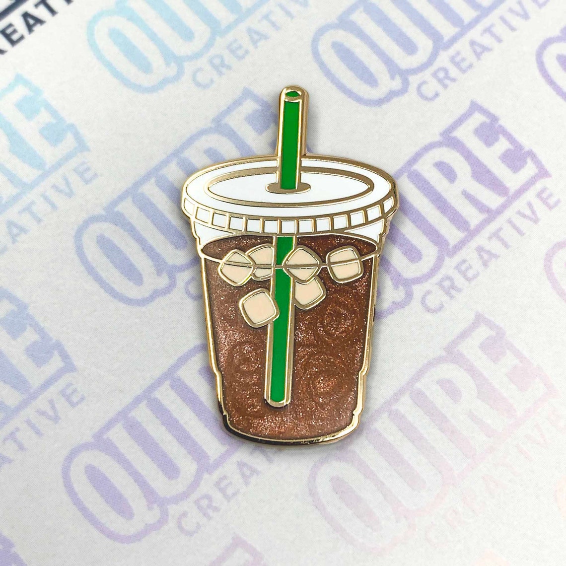 Iced Coffee Lapel Pin With Shimmering Milk Swirl | Etsy