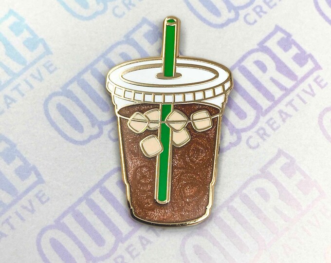Iced Coffee Lapel Pin With Shimmering Milk Swirl | Etsy
