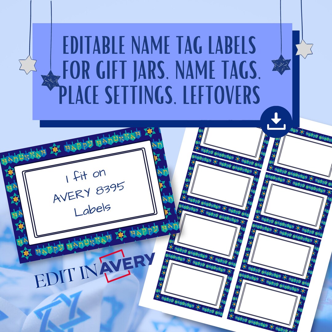 Digital Download Editable Jewish Hanukkah Labels Dreidel Gift Tag Food ...