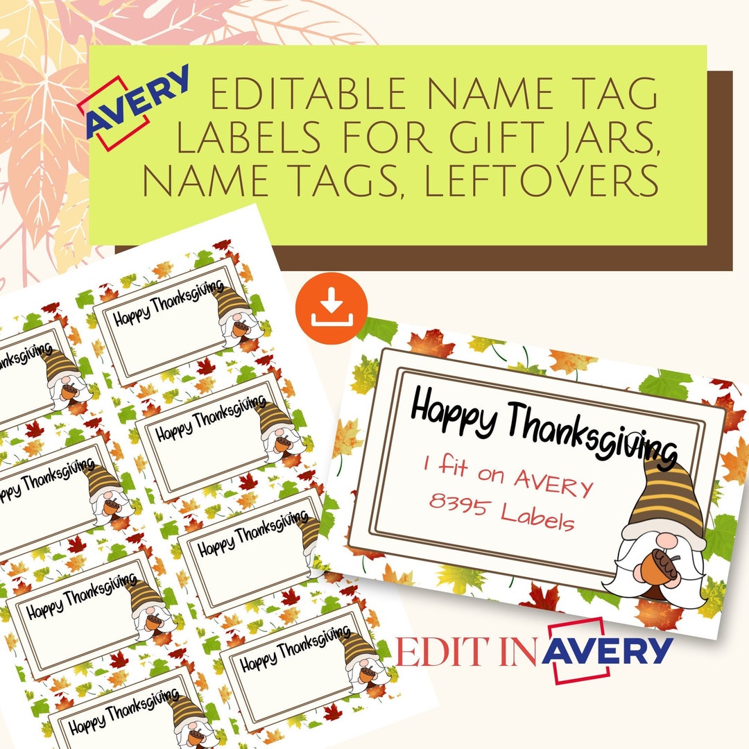 Digital Download Editable Thanksgiving Labels Gnome Gift Tag Food Jar ...
