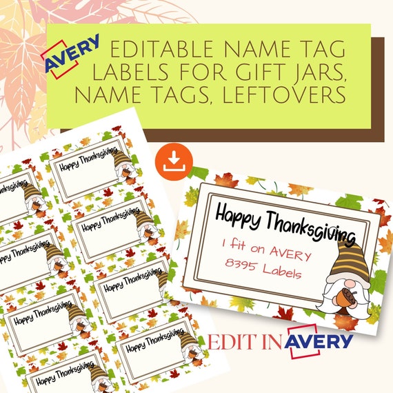 Digital Download Editable Thanksgiving Labels Gnome Gift Tag - Etsy